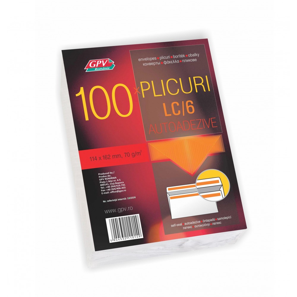 Plic C6 (114x162mm) autoadeziv, alb, 100 buc/set, GPV